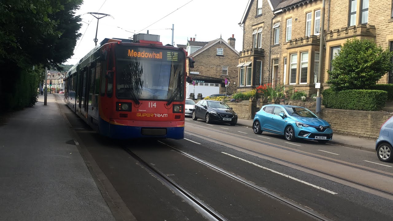 Sheffield Supertram 114 heads along Middlewood Road with a Yellow Route ...