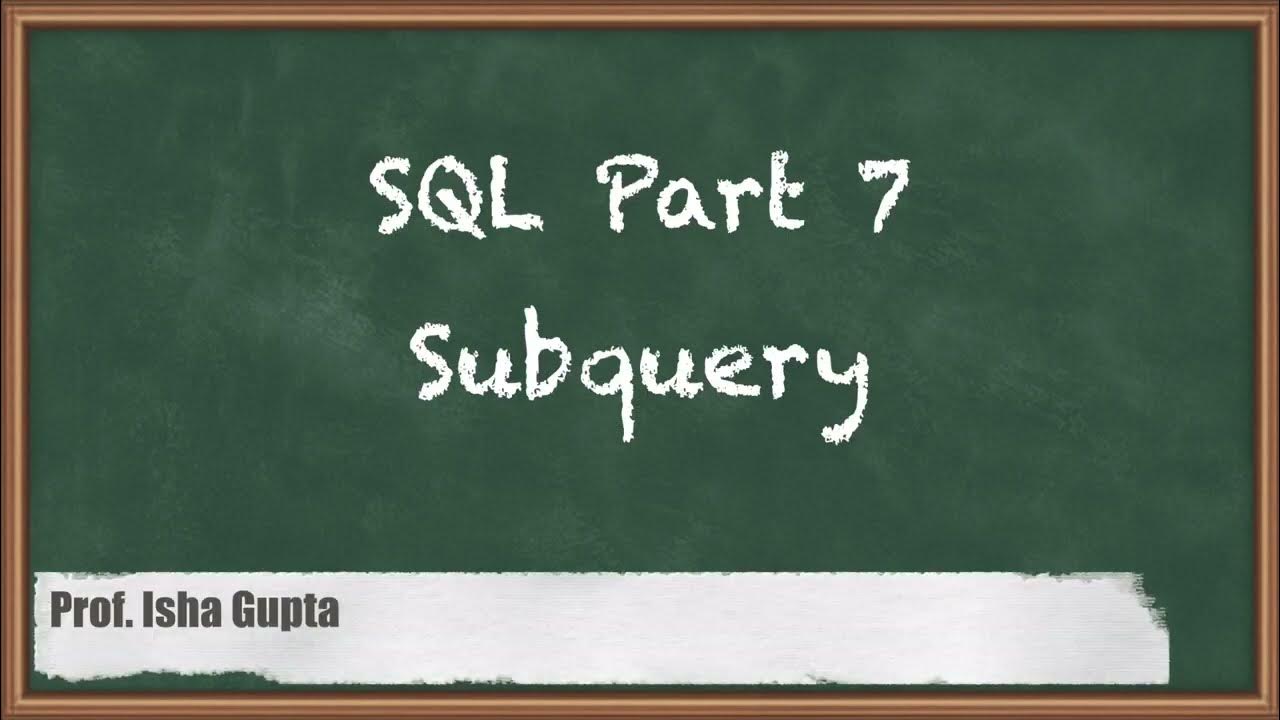 SQL Part 7 (Subquery)-Data Base Management System-Hindi - YouTube