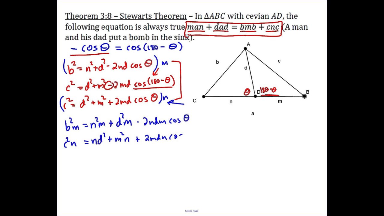 Proof of Stewarts Theorem - YouTube