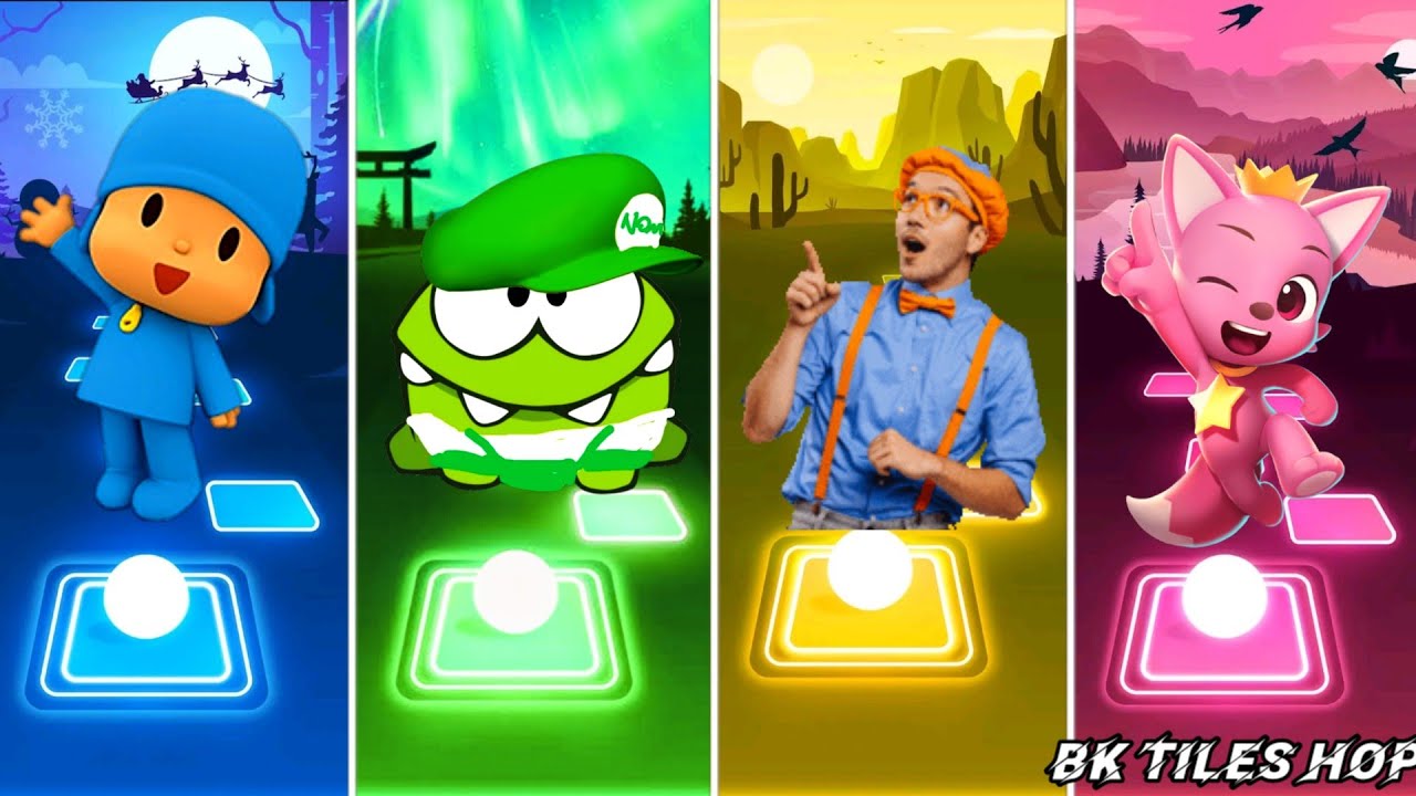 Pocoyo Blue vs Om Nom Green vs Blippi vs Pinkfong | Tiles Hop | EDM ...