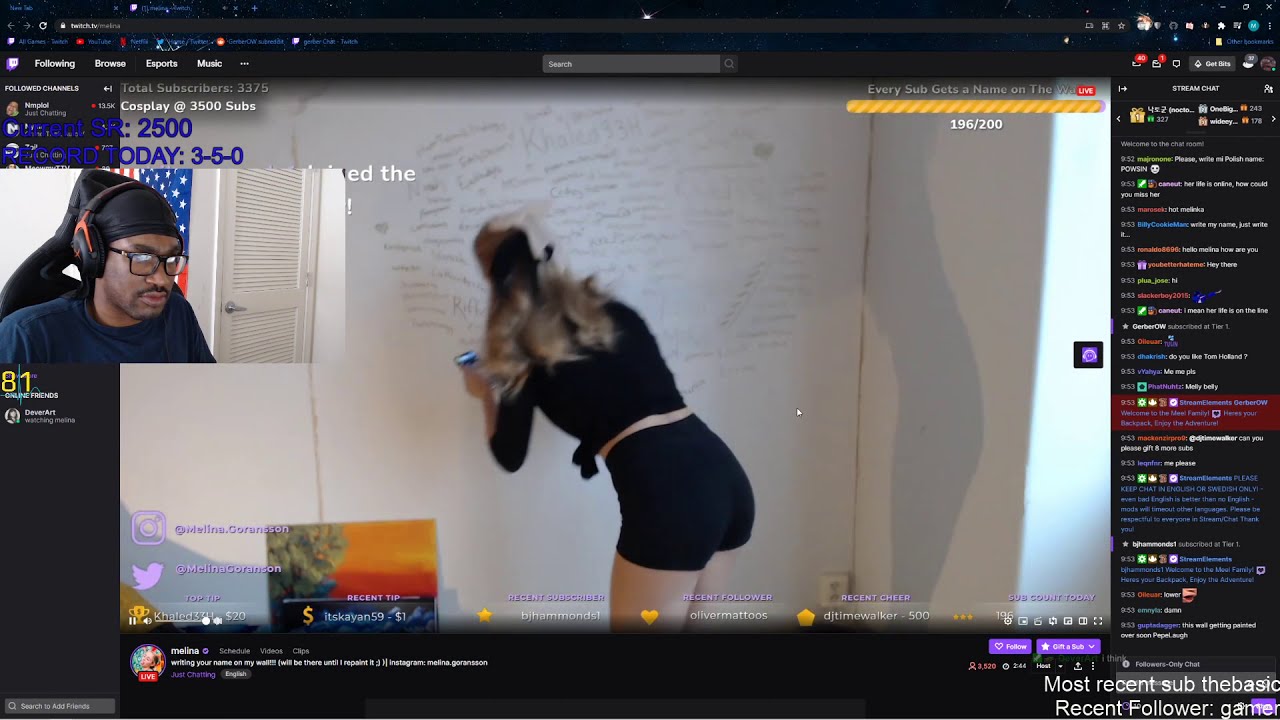 Streamer subscribes to Melina so she writes his name on her wall - YouTube