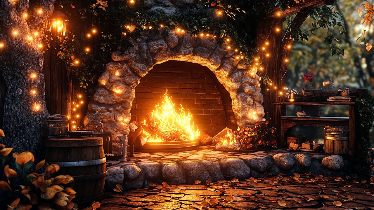 Enchanting Fireplace with Sparkling Lights – Relaxing Magic Forest ...