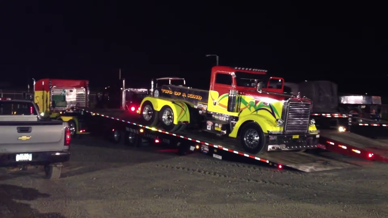 Big Rig Pulling Series "Two of a Kind" winched onto trailer - YouTube