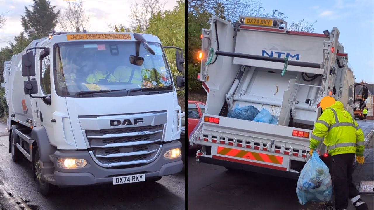 NEW | DAF XB NTM Bin Lorry Collecting Blue Bags In Swindon! - YouTube