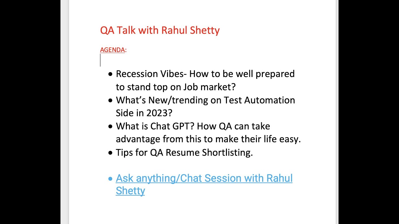 Qa Talk With Rahul Shetty Youtube