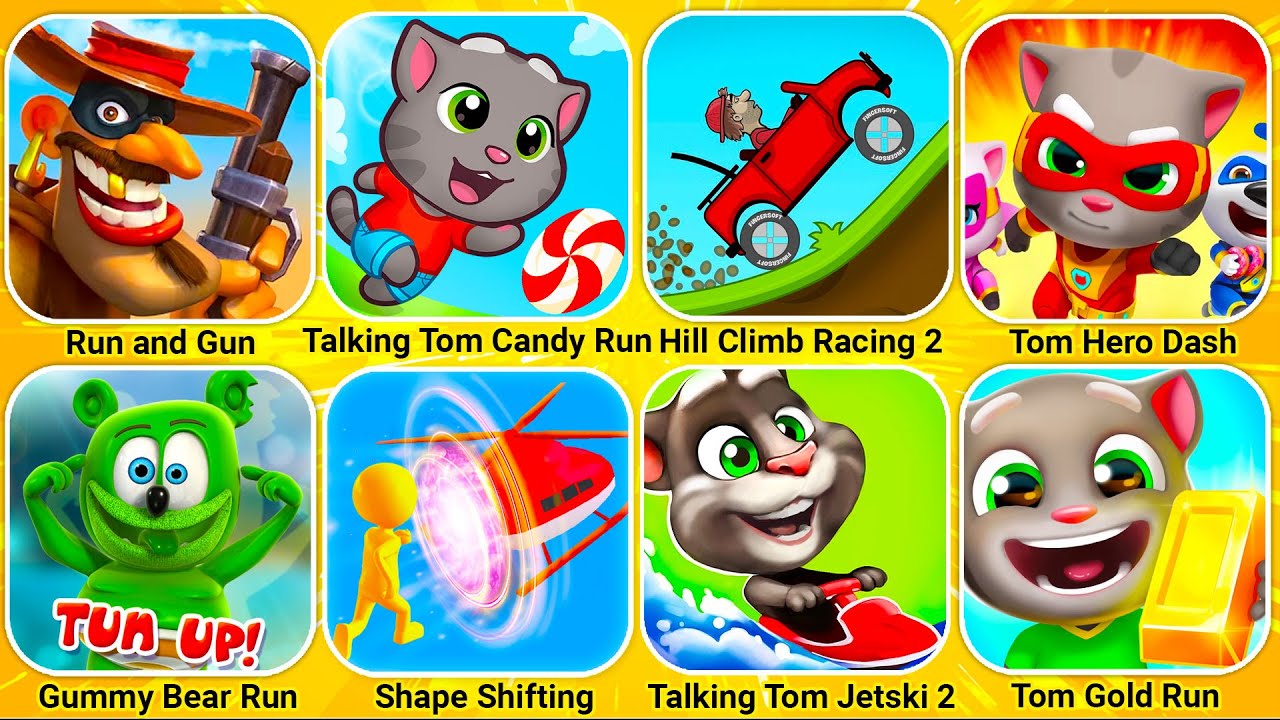 Run And Gun, Talking Tom Candy Run, Talking Tom Hero Dash, Gummy Bear ...