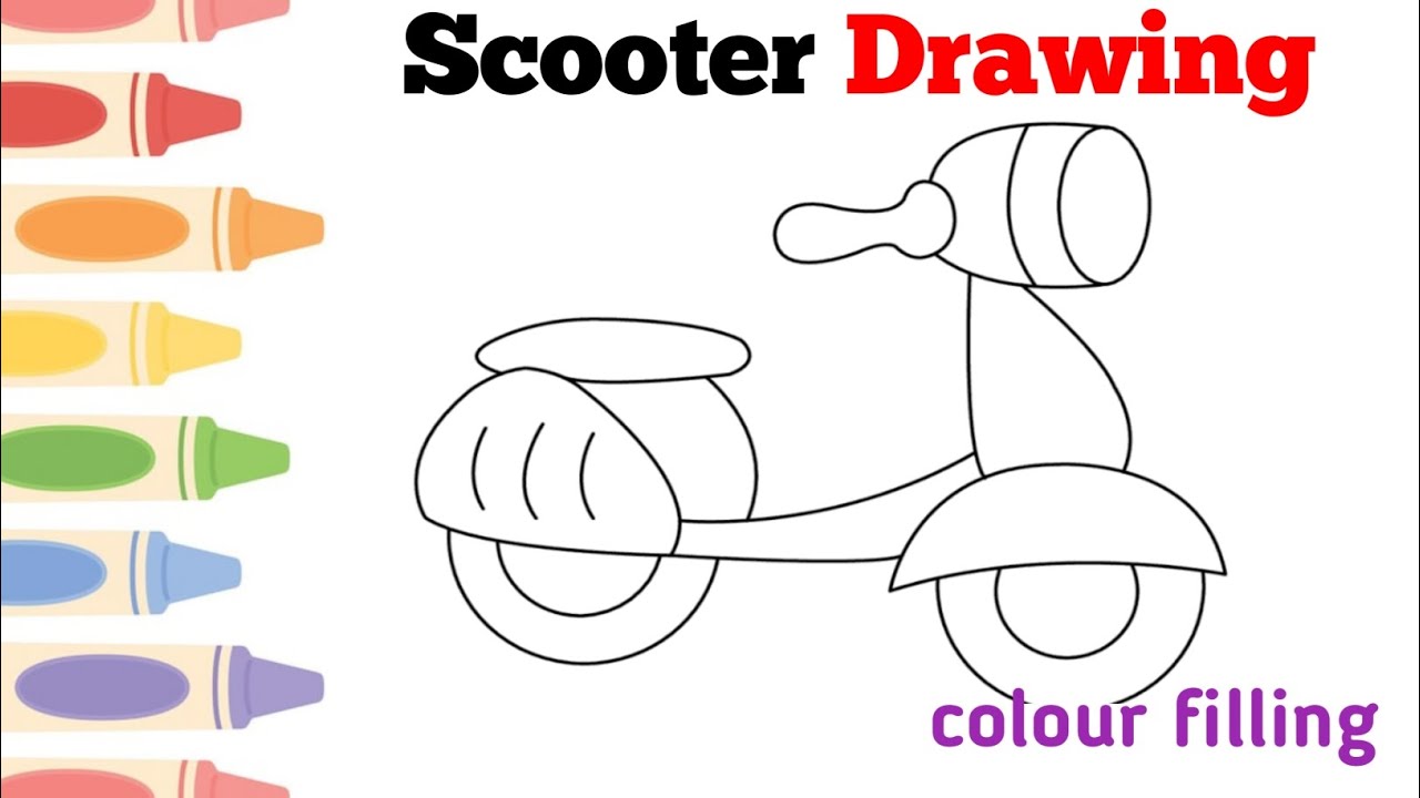 Scooter Drawing || Colour filling in scooter drawing - YouTube