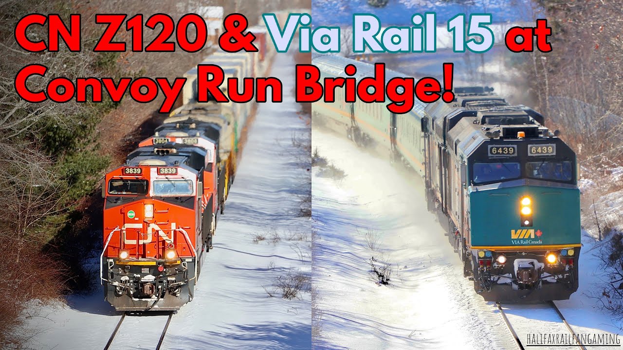 CN Z120 & Via Rail 15 at Convoy Run Bridge, Millview, NS. - YouTube