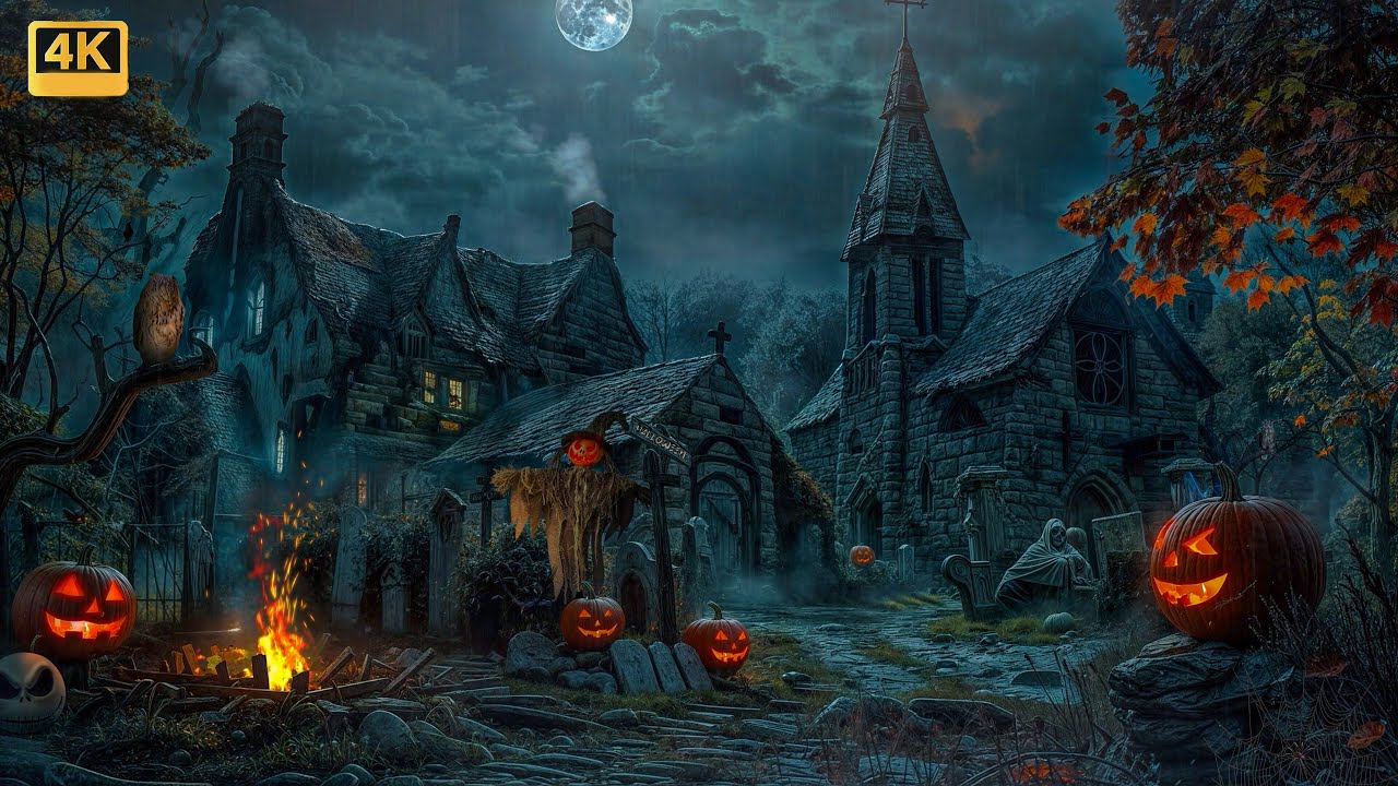 Haunted Village Medieval Halloween Ambience with Relaxing Light Rain ...