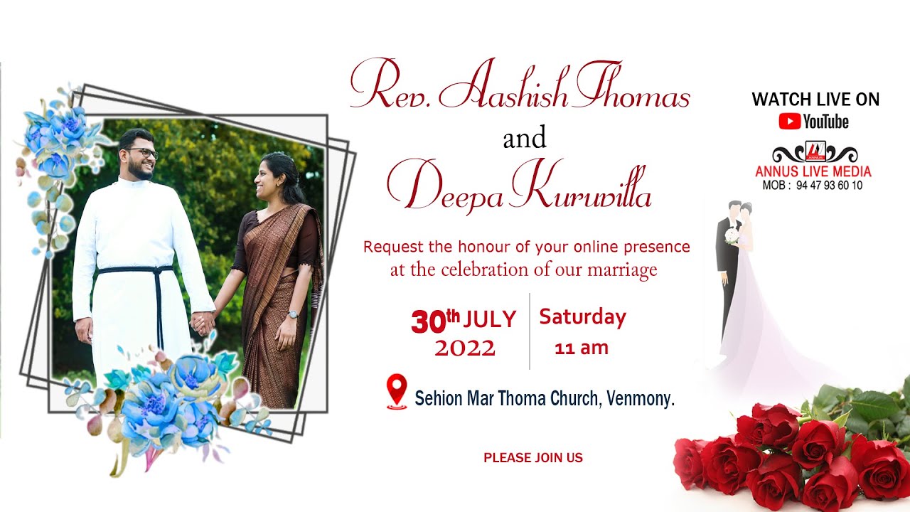 Rev.Aashish Thomas & Deepa Kuruvilla | WEDDING LIVE - YouTube