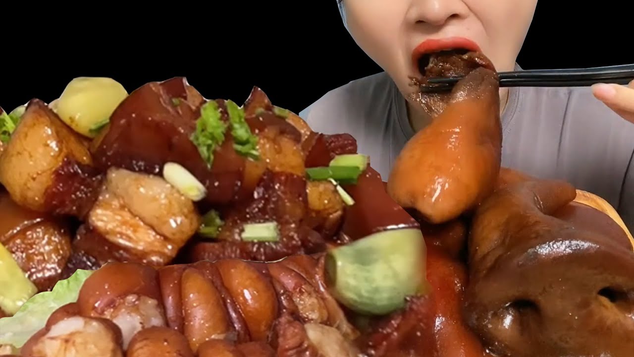 Asmr eating pork meat, pork belly, pork intestine - YouTube