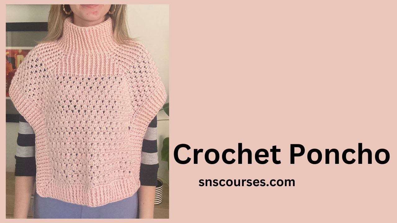Crochet Poncho with high collar in rib stitch - YouTube