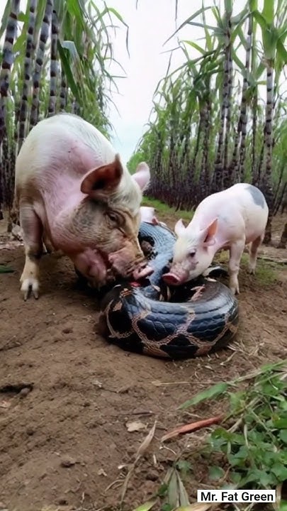 father pig attacks giant python - YouTube