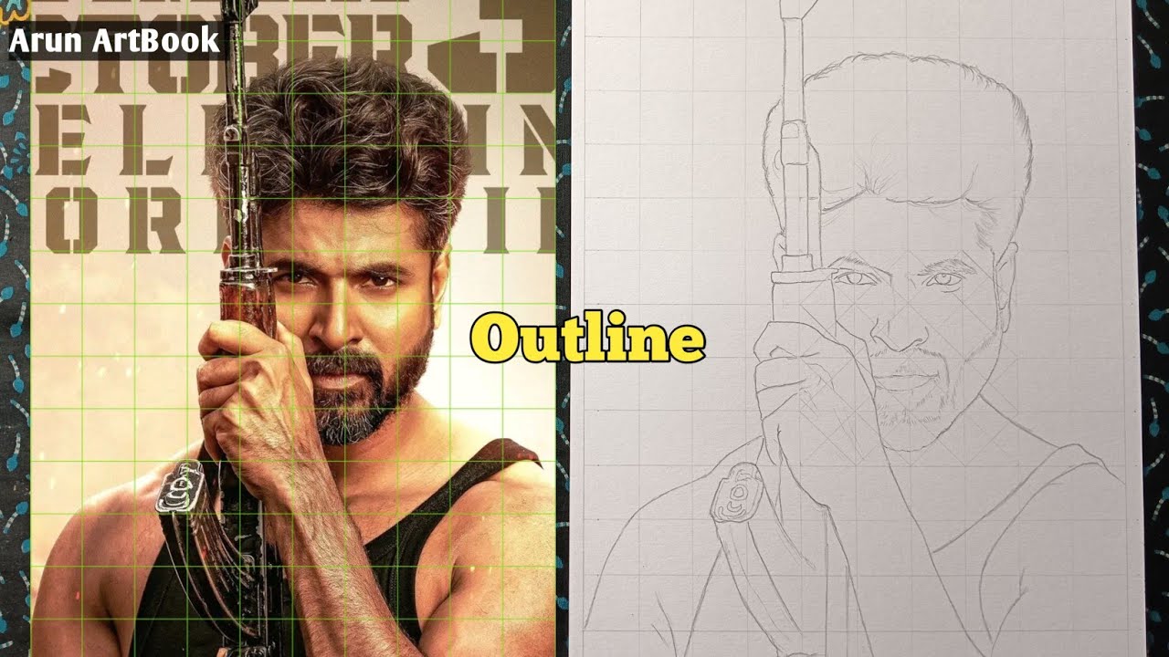 AMARAN Tamil Movie Sivakarthikeyan Drawing Easy / Face Outline Tutorial ...