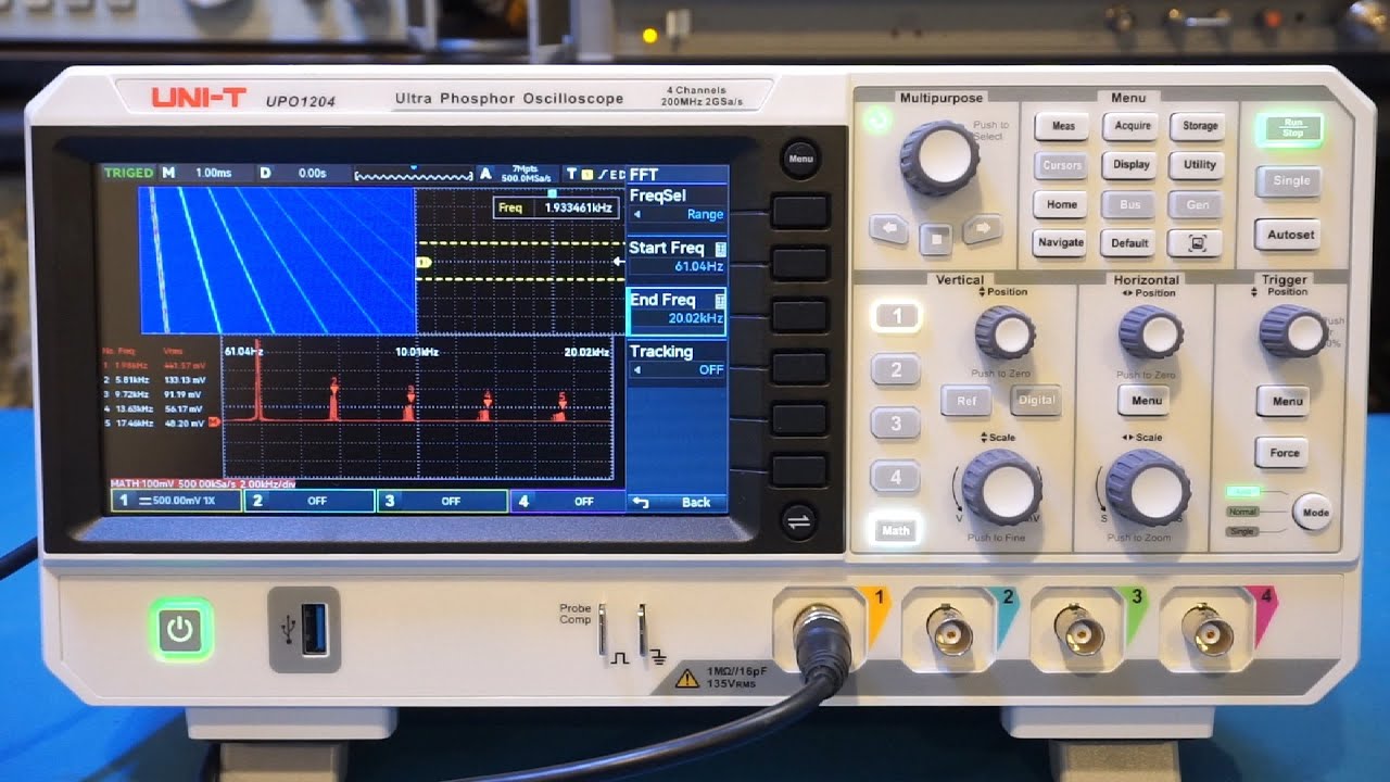 Review of a UNI-T UPO1204 200 MHz 4 Channel Digital Oscilloscope - YouTube
