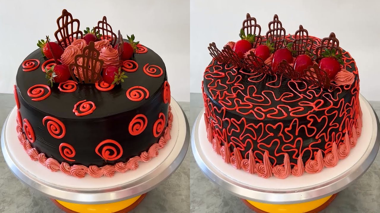 tutorial para decorar pasteles con crema negro con lineas y chocolate ...