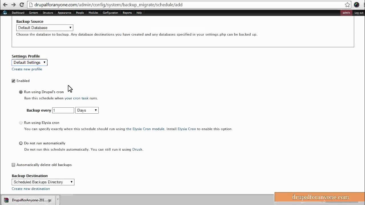 Backup a Drupal 7 website easily with Backup & Migrate module - YouTube