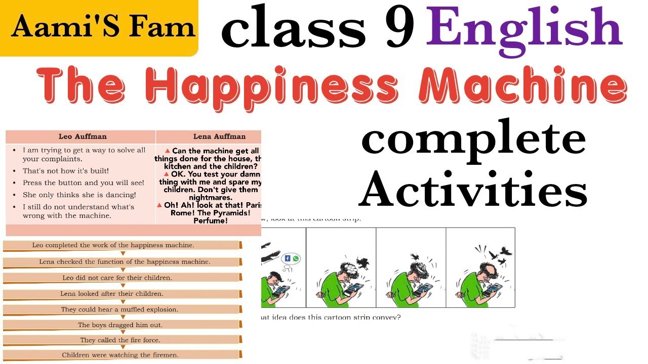 Class 9-English-The happiness machine-Activities - YouTube