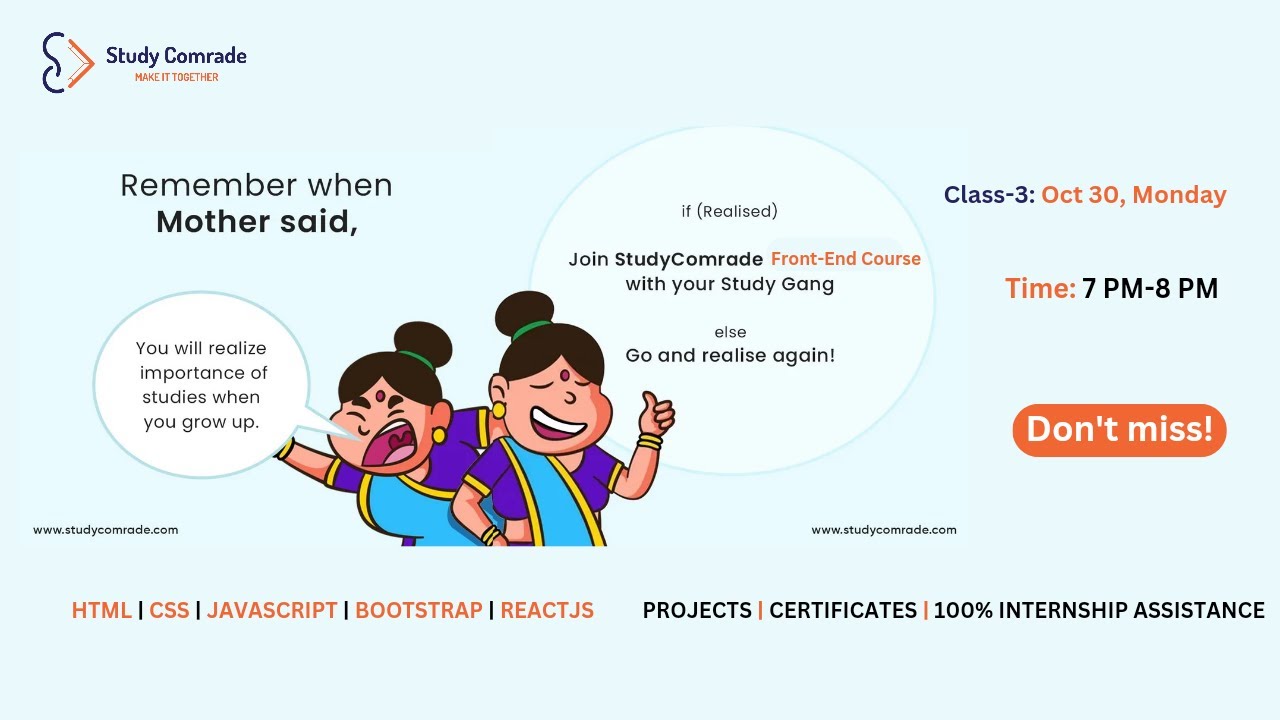 Front End Web Development | Class-3 | October 30th | 7PM-8PM | Study Comrade - YouTube