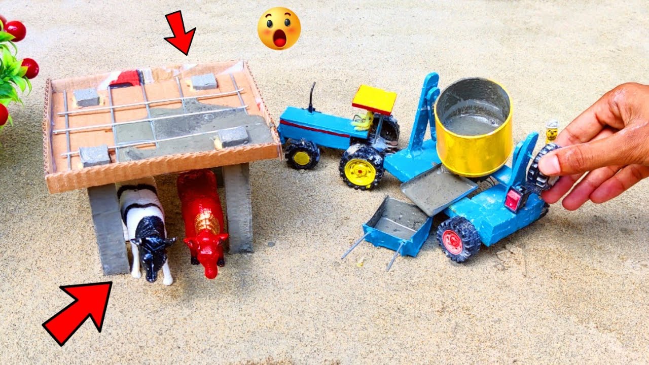 diy tractor mini concrete cow shed |concrete bridge |how to make slime ...
