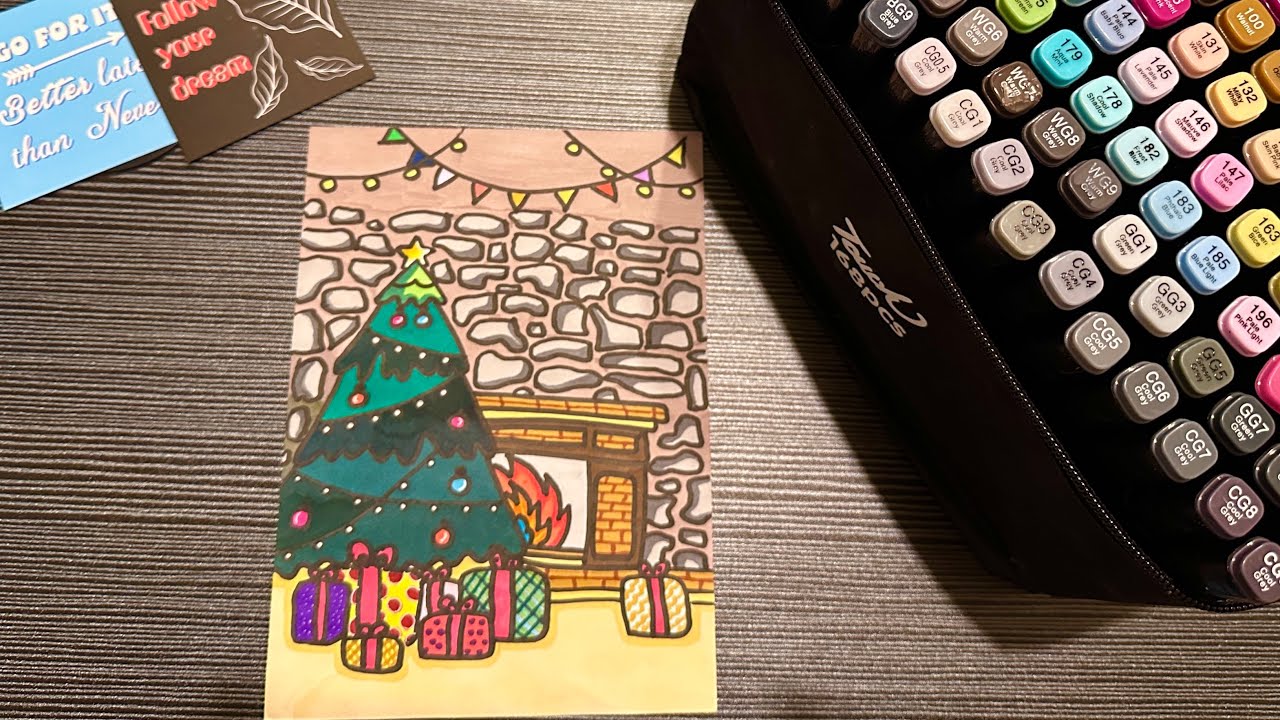 Satisfying Christmas Marker Drawing/ Cozy Holiday Vibes! #asmrdrawing # ...