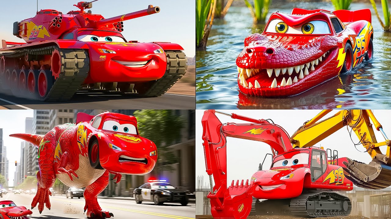 Heavy Tank McQueen’s x T-Rex McQueen Escapes the Military Base 🚨 Disney ...