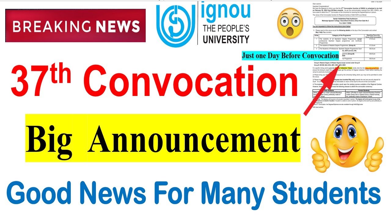 😍important Announcement 1 day before Convocation | IGNOU 37th ...