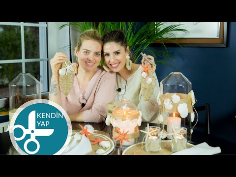 Deniz Kabukları ve Halattan Supla, Mumluk, Vazo, Peçetelik Yapımı / Marin Masa Ortası / Kendin Yap