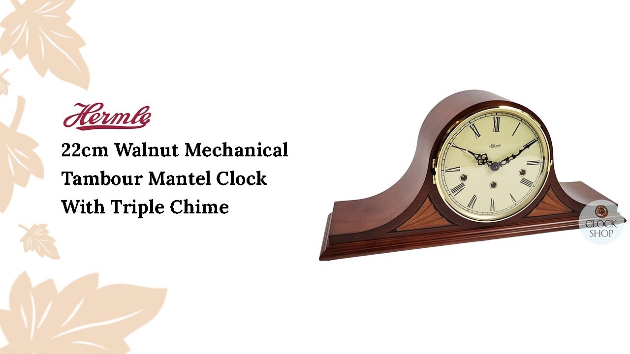 22cm Walnut Mechanical Tambour Mantel Clock With Triple Chime By HERMLE ...