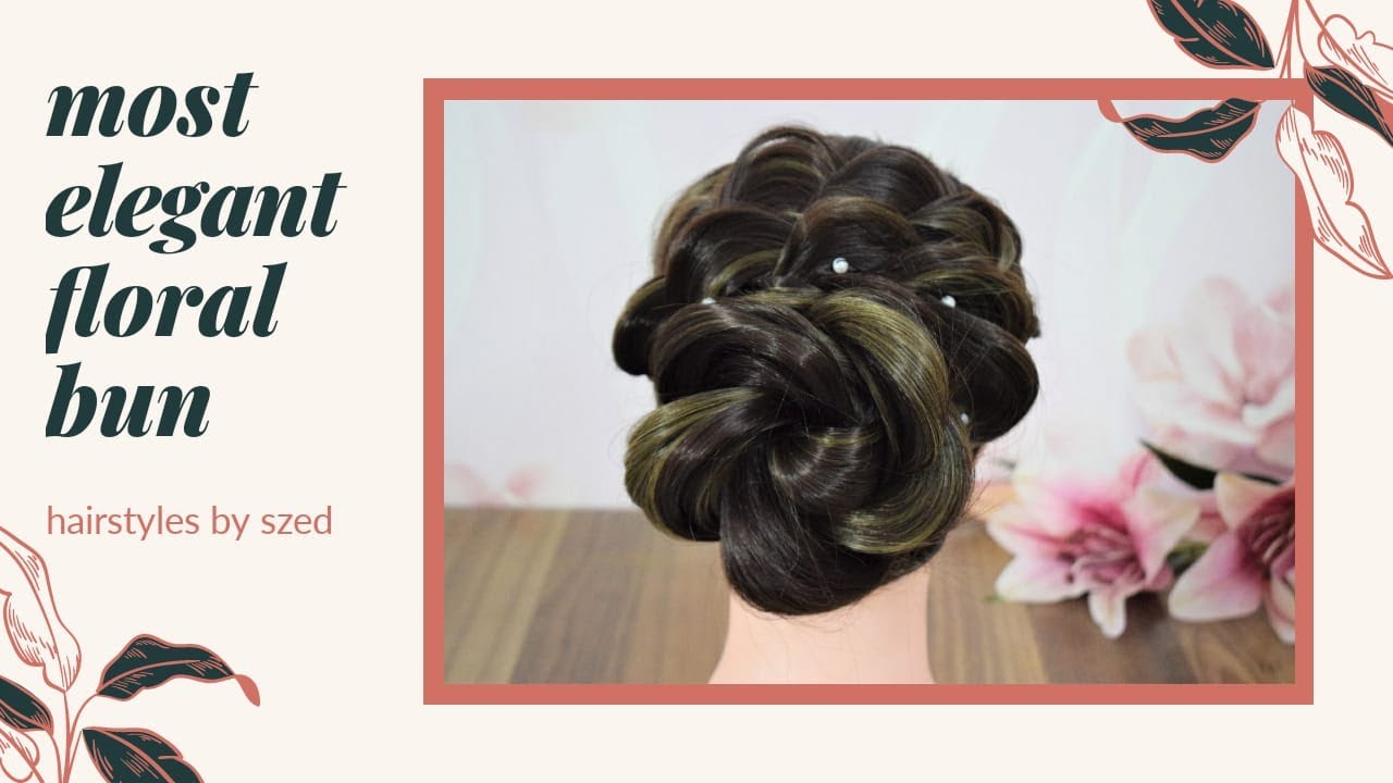 FLORAL BUN HAIRSTYLE TUTORIAL|STEP BY STEP BUN HAIRSTYLE FOR GIRLS| BUN ...