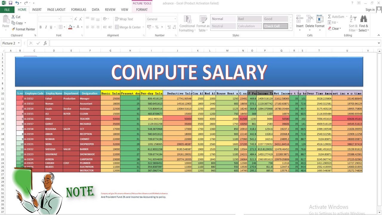 Salary sheet in excel | Pay roll sheet| salary with Allowance & over ...