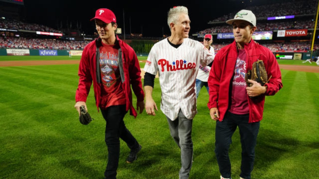 Chase Utley and Jimmy Rollins throwing out their first pitches to Rob ...