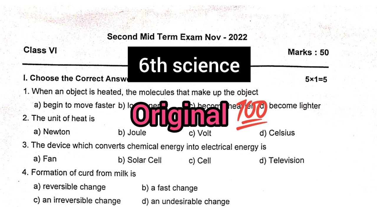 6th std science 2nd midterm original question paper 2022 - YouTube
