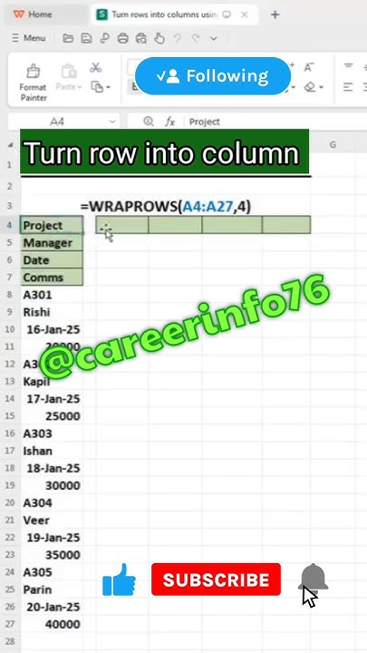 Turn rows into columns Excel #excel #shorts #exceltips #data #education #yt #ytshorts #tutorial ...