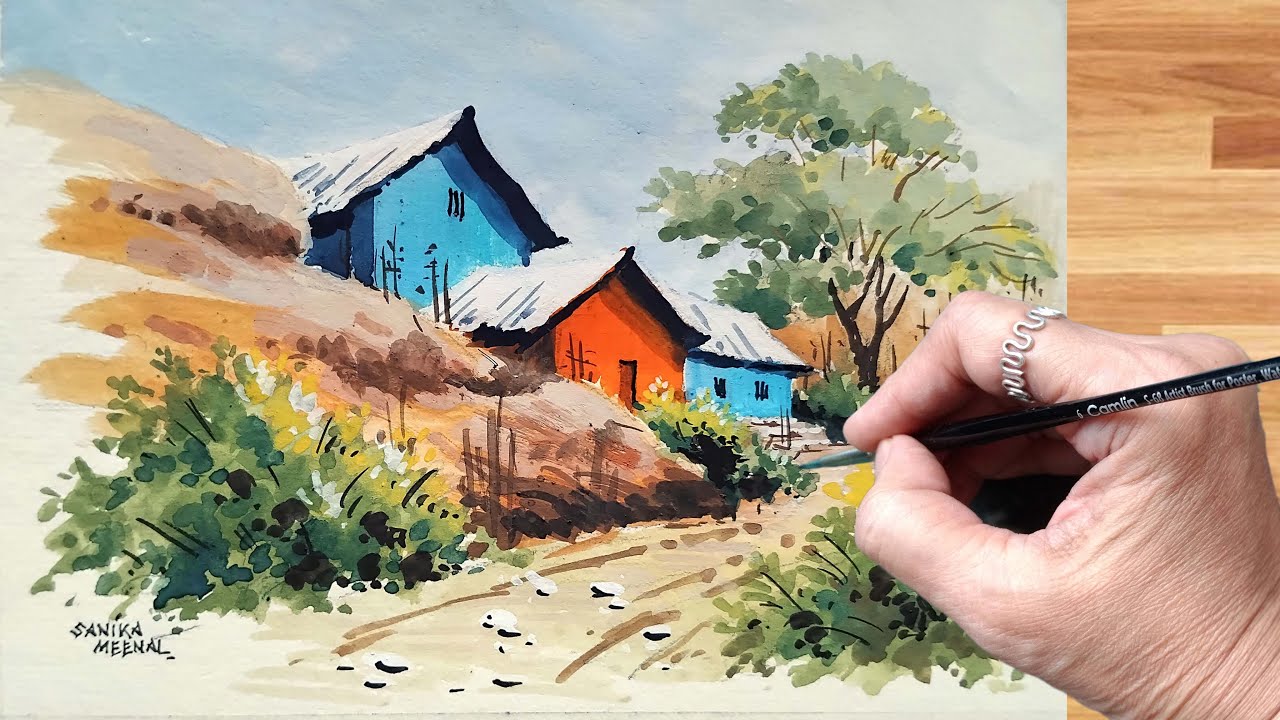 🎨 Easy Gouache | Poster Colours | Landscape Painting Step-by-Step ...