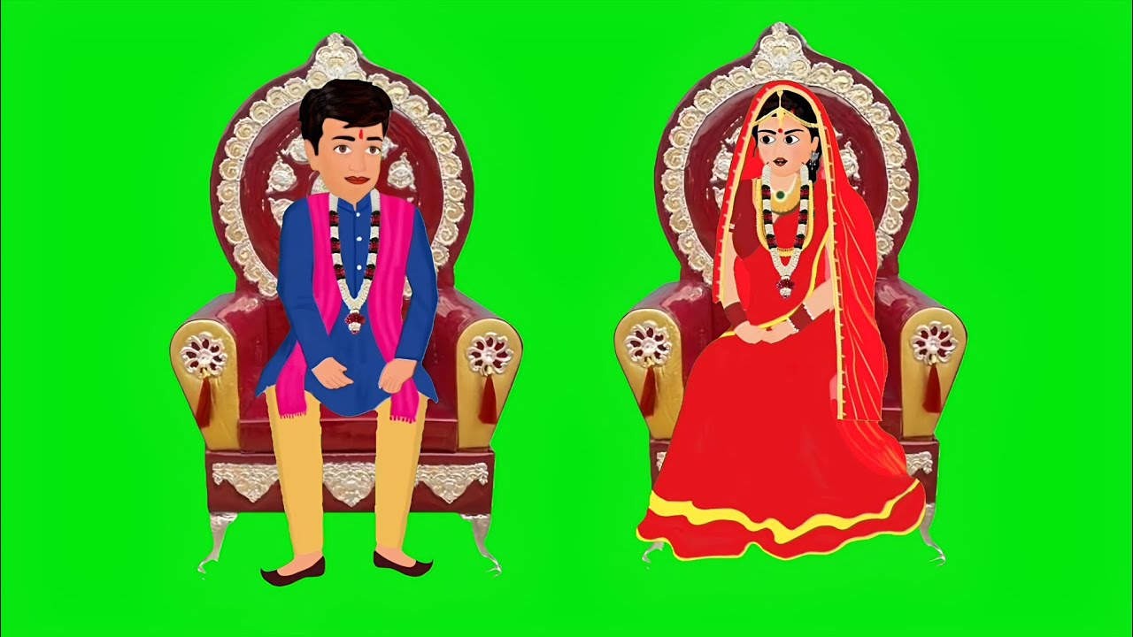 दूल्हा दुल्हन कार्टून कैरेक्टर ग्रीन स्क्रीन। dulha dulhan cartoon ...