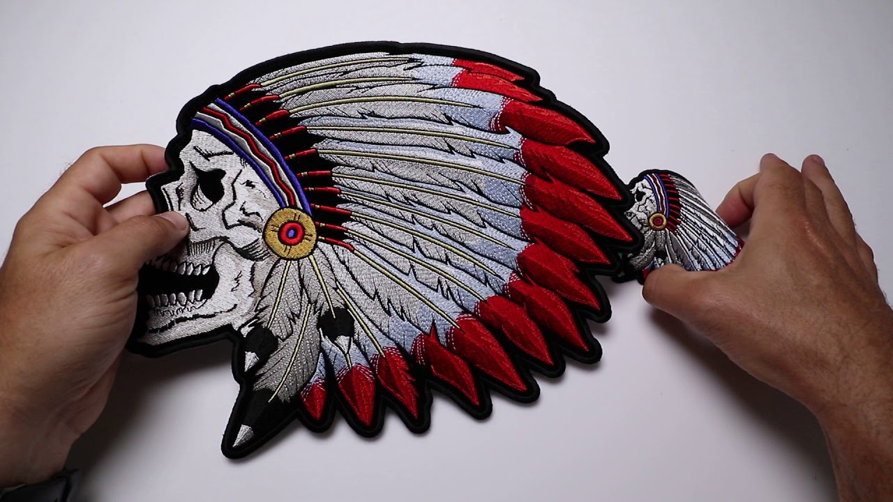 Skull with Indian Head Dress Embroidered Patches - YouTube