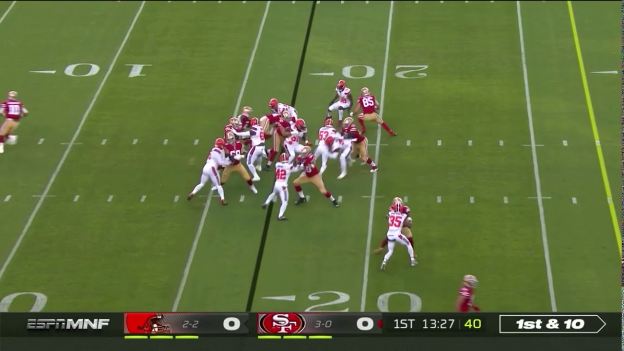 Matt Breida Rushes for insane 83 yard touchdown Browns Vs 49ers - YouTube