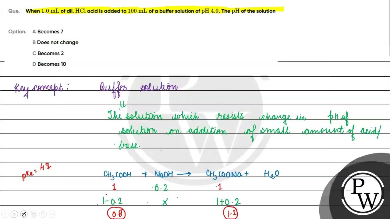 When \( 1.0 \mathrm{~mL} \) of dil. \( \mathrm{HCl} \) acid is added to \( 100 \mathrm{~mL} \) o ...