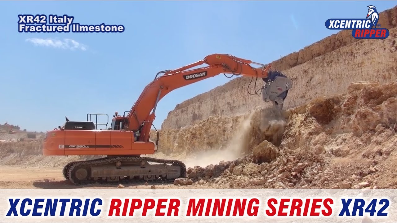Xcentric Ripper XR42 Mining Series in Italy. Fractured limestone quarry ...