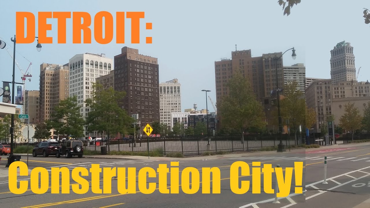 Downtown Detroit: 5 Construction Cranes, 3 in view! - YouTube