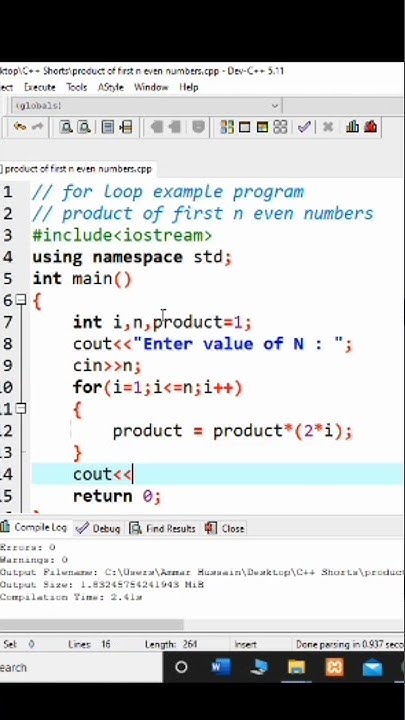 #61 C++ program to Calculate Product of first N Even Numbers | C++ Programming #shorts #ForLoop ...