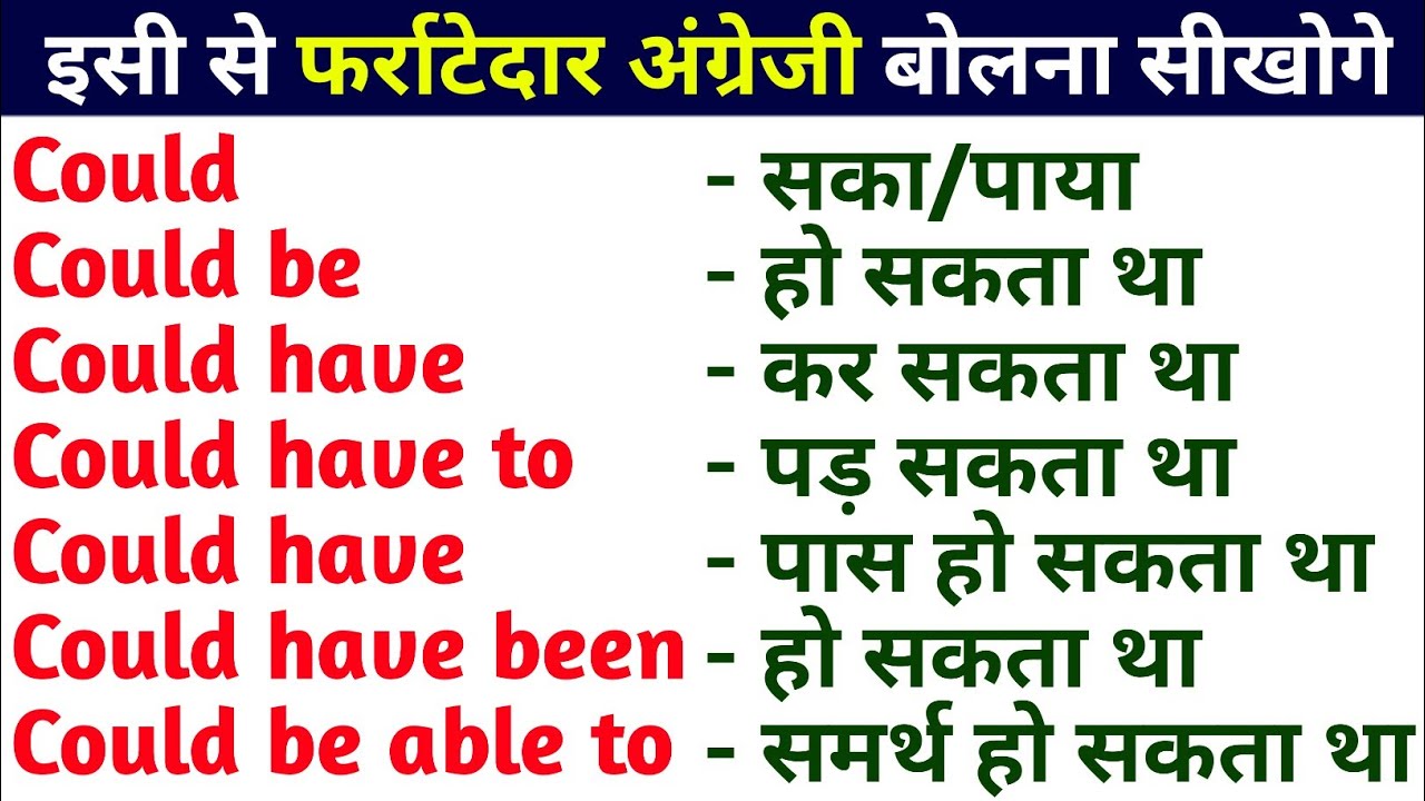 इसी से फर्राटेदार अंग्रेजी बोलना सीखोगे | Use of Could/Could be/Could ...