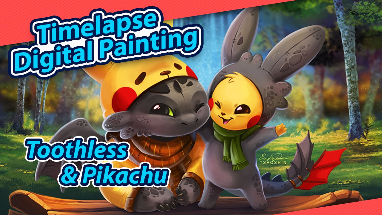 Toothless and Pikachu - Time Lapse Digital Painting - YouTube
