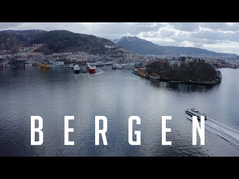Fly over Beautiful Bergen in Norway - 4K video