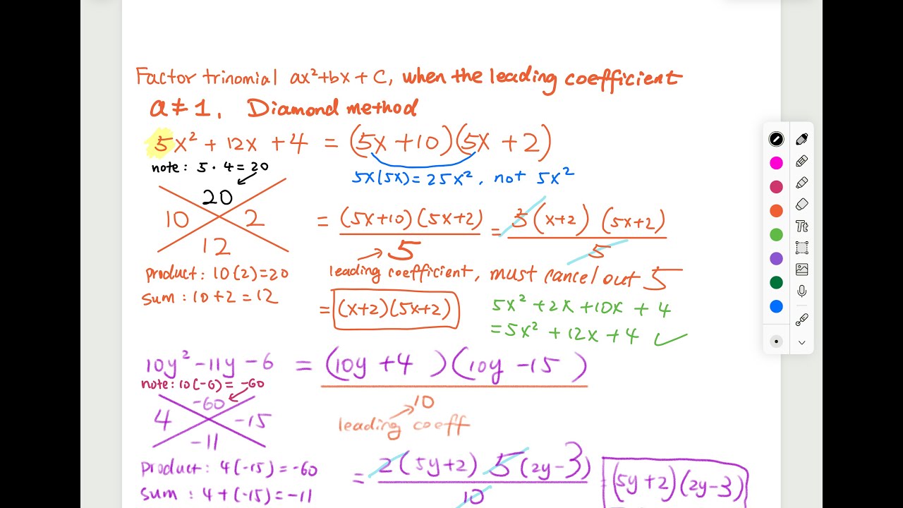 5.2: Factor trinomial ax^2+bx+c when the leading coefficient NOT 1 ...