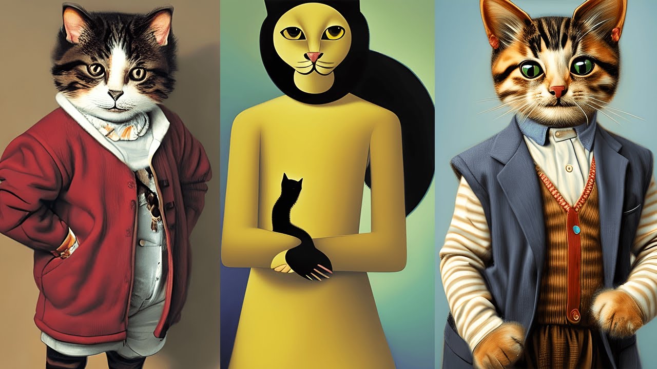 Anthropomorphic cat portrait in the style of different artists - YouTube