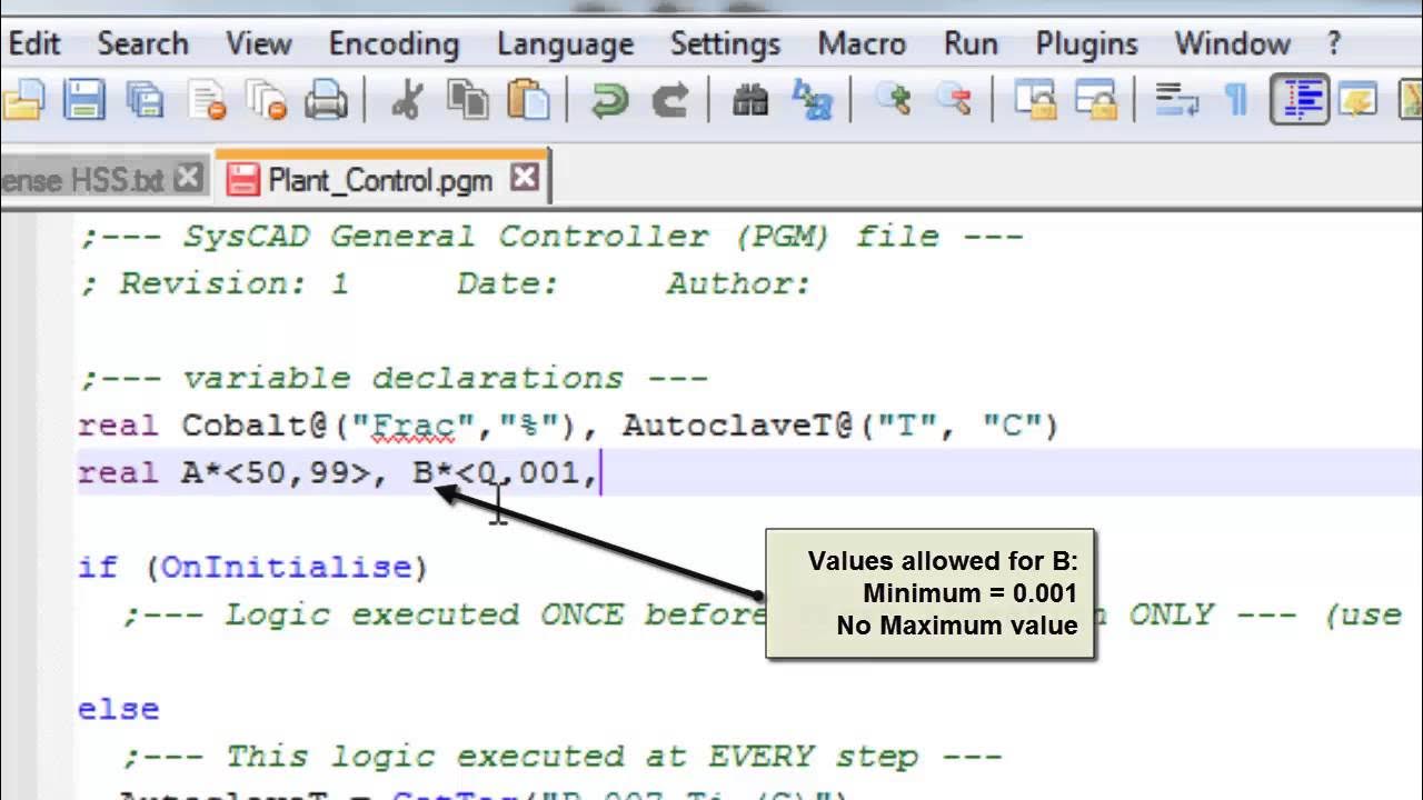 SysCAD Tutorial - Section 8.3.2 Part 2 Add Ranges to Input variables in a PGM file - YouTube