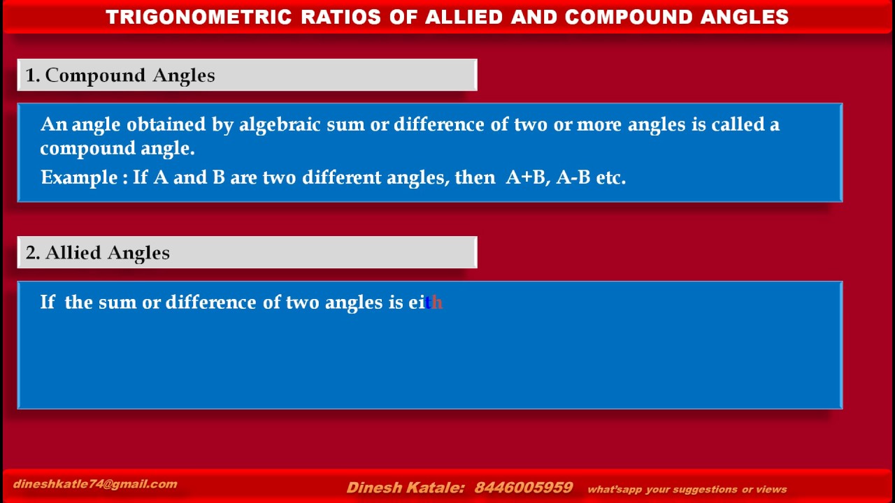 TRIGONOMETRIC RATIOS OF ALLIED AND COMPOUND ANGLES - YouTube