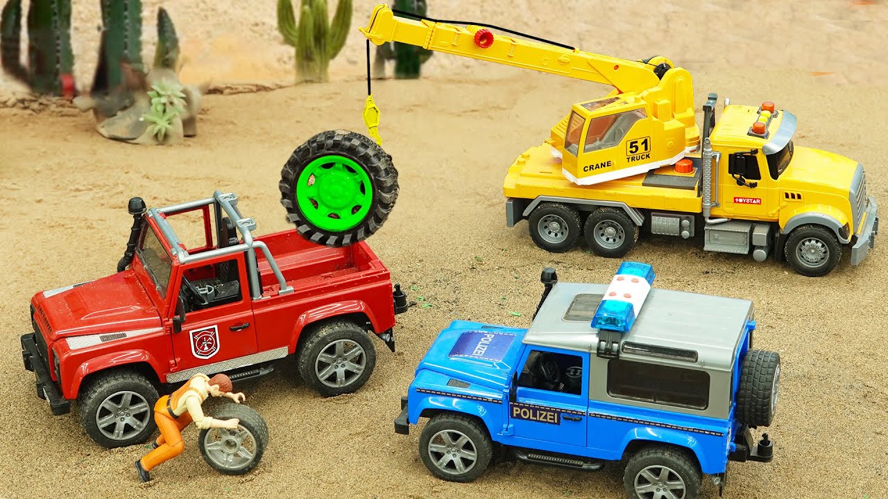 Rescue Crane, Fire Truck, Police Car Help Arrest Red Jeeps Causing ...
